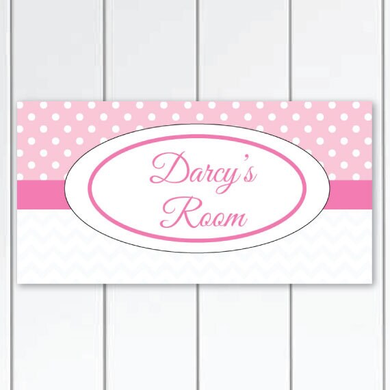 Personalized Pink Polka Dots DOOR SIGN With Grey Chevron | Etsy