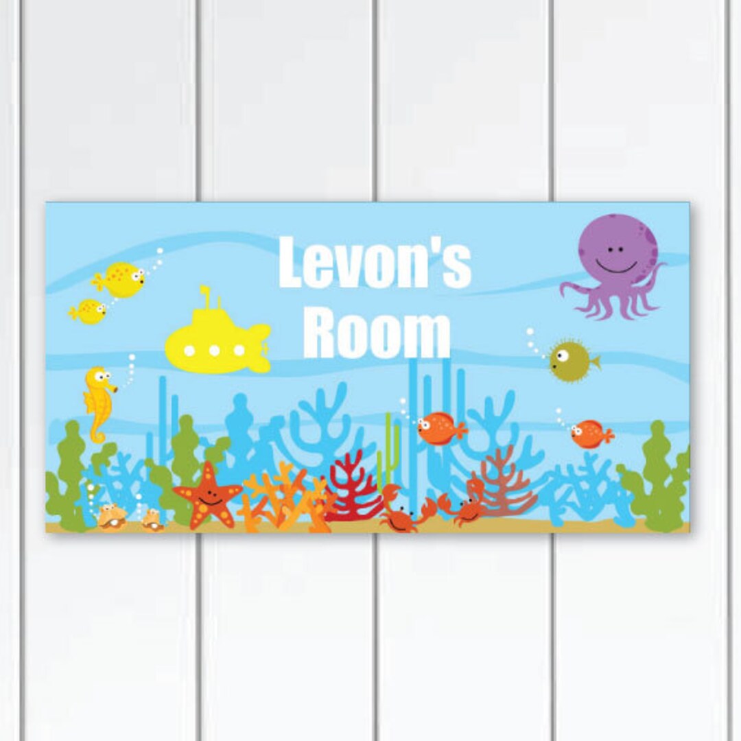 Under Water Sea Life Kids Door Sign Plaque, Yellow Submarine and Fishes ...