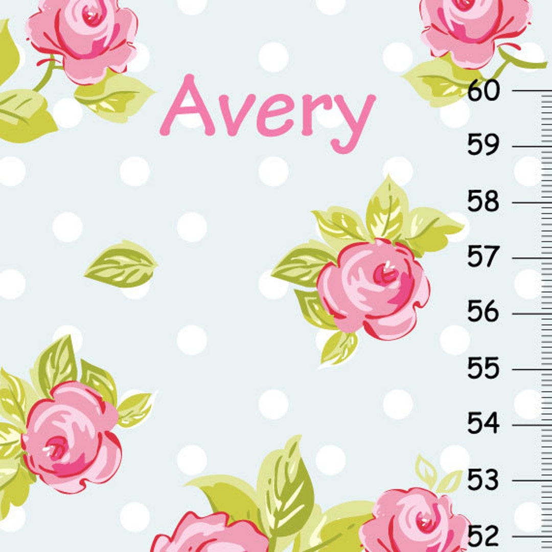 Personalized Roses Growth Chart, Floral Height Chart in Pink With Light ...