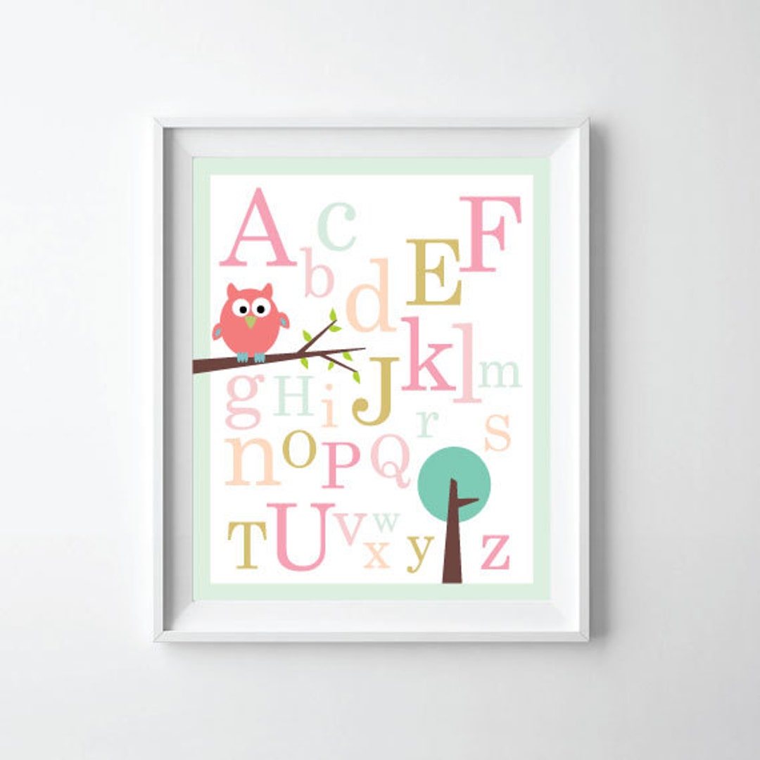 ABC Alphabet Poster Print Mint and Gold Nursery Wall Decor - Etsy