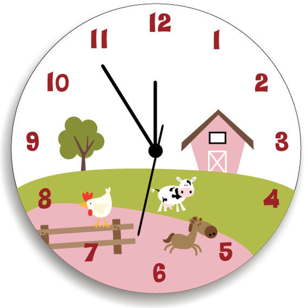 Girl Farm Animal Nursery Wall Clock, Bedroom Clock, Nursery Wall ...