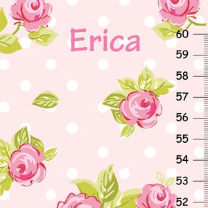 Personalized Roses Growth Chart, Pink Floral Growth Chart With Polka ...