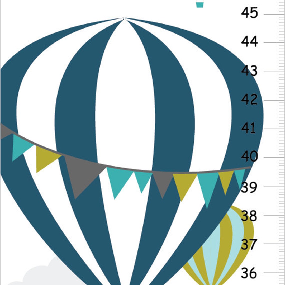 Personalized Hot Air Balloon GROWTH CHART Blue and Brown Kids Nursery ...