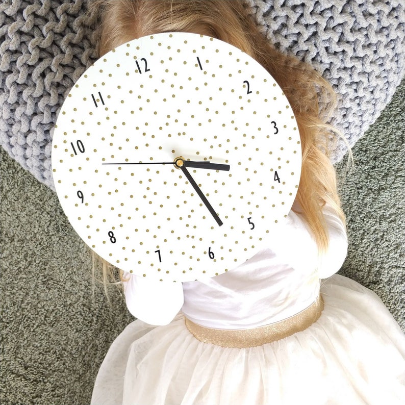 Gold Glitter Polka Dot WALL CLOCK - White and Gold Polka Dot Wall Clock ...