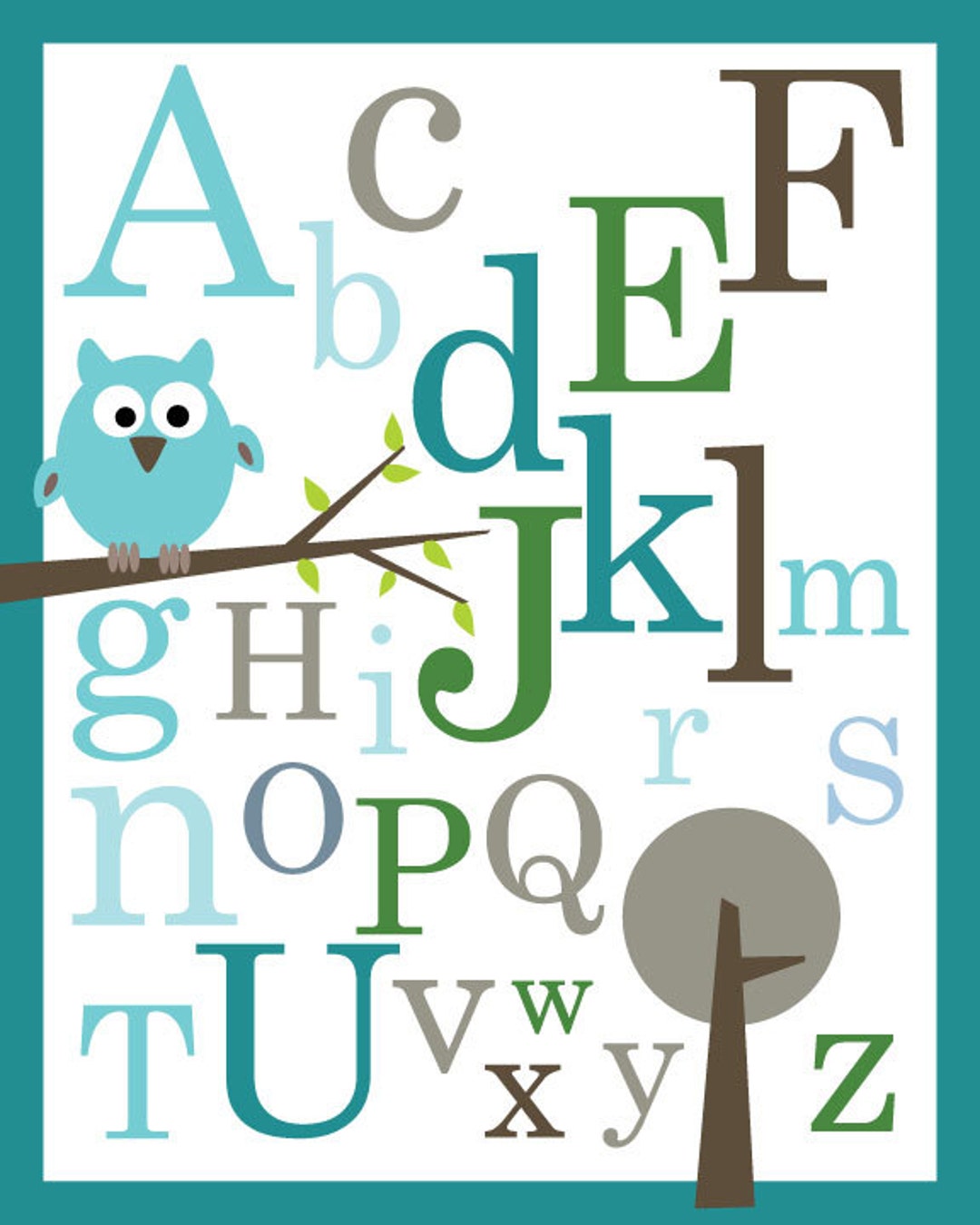 Set of 2 Nursery Art Prints- Owls (turquoise Blue) - Etsy