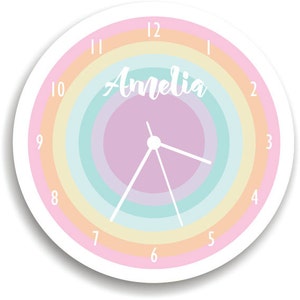 Rainbow WALL CLOCK - Pastel Colors, Personalized Clock, Pastel Nursery ...