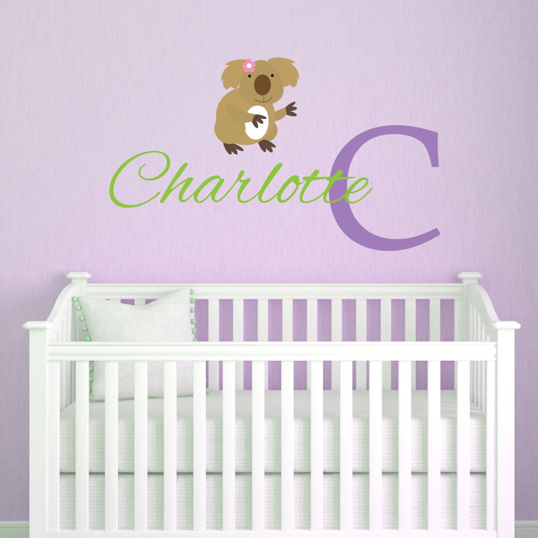Monogram Wall Decal for Girls, Koala Vinyl Personalized Wall Sticker - Etsy