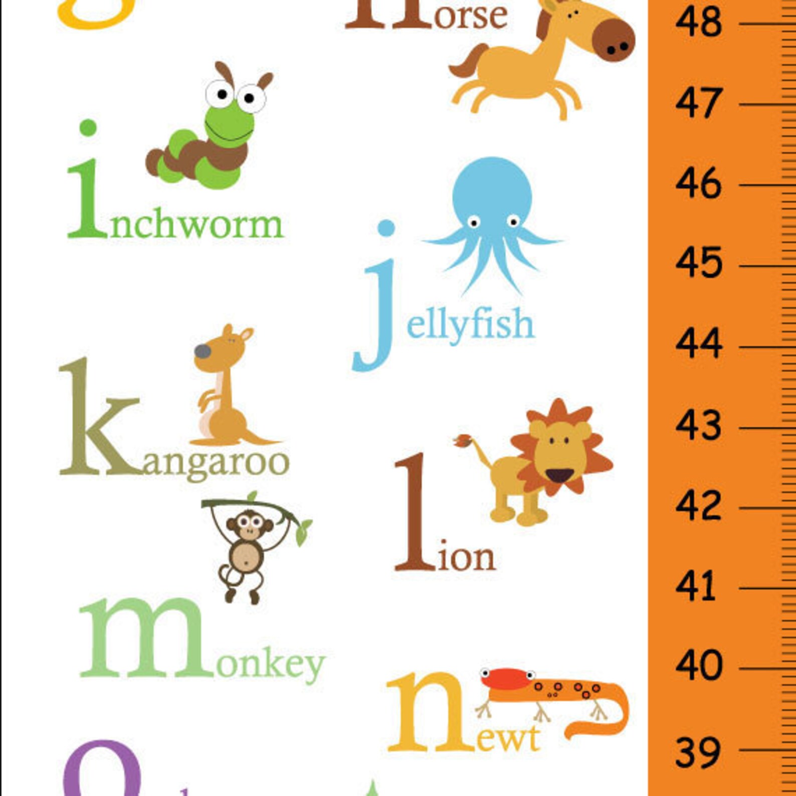 Canvas GROWTH CHART A to Z Alphabet Kids Bedroom Baby Nursery Wall Art ...