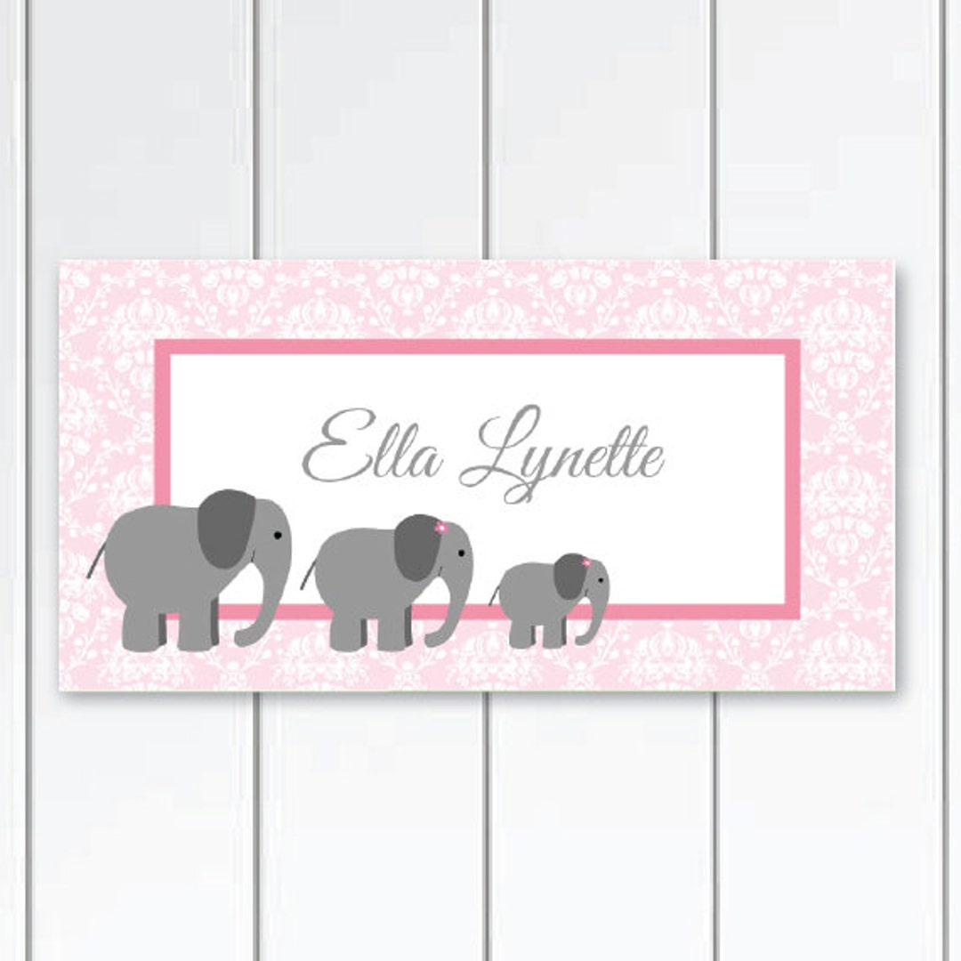 Pink-and-grey-elephant-bedroom-door-sign--baby-nursery-bedroom-theme ...