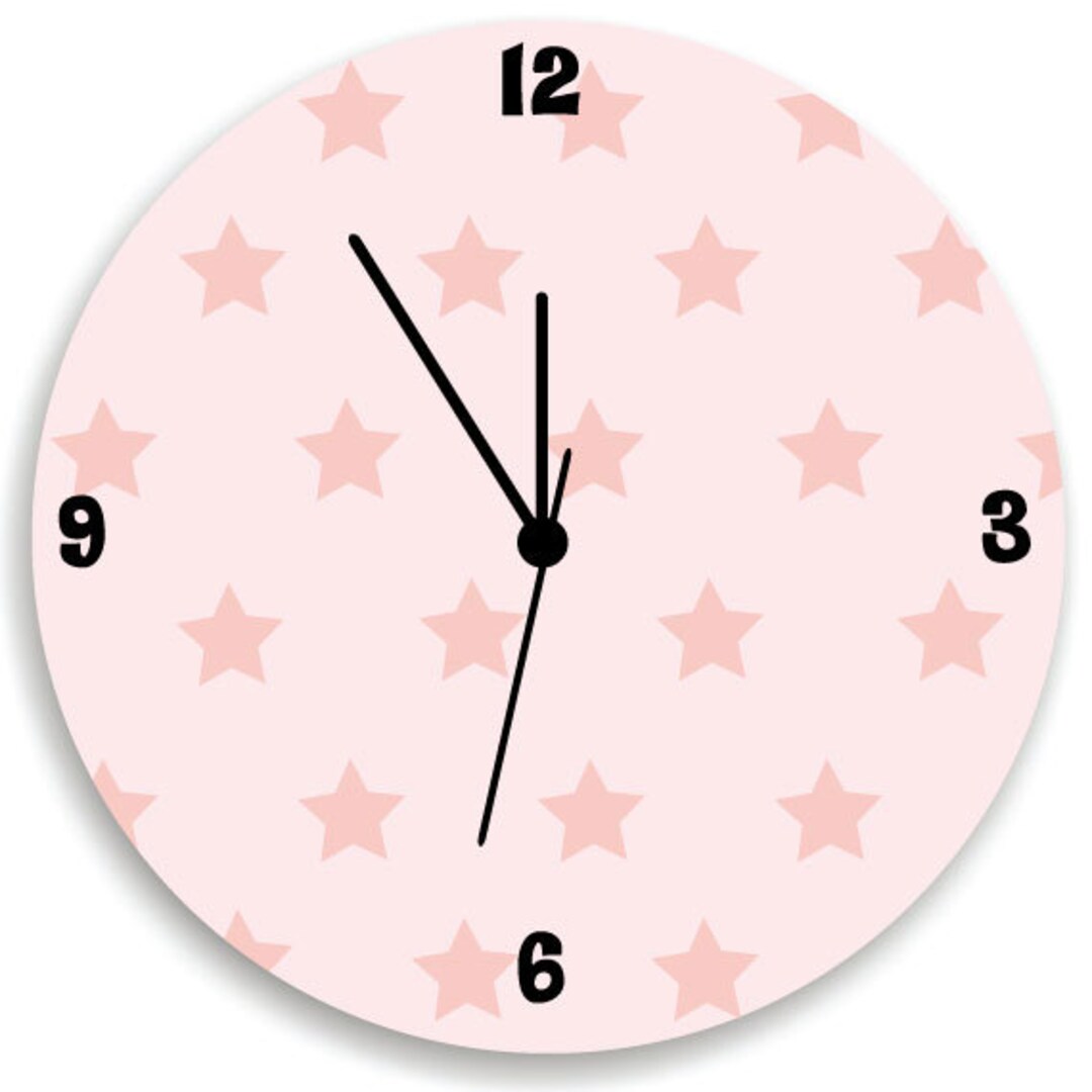 Girls Bedroom Pink Wall Clock, Stars Pattern and Pink Back Nursery Room ...