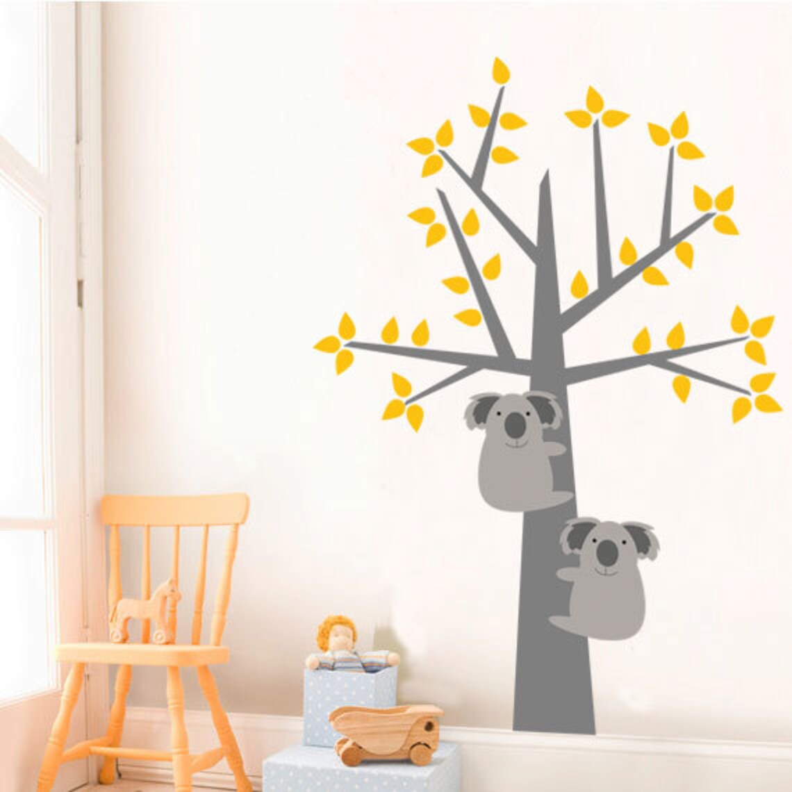 Kids Wall Decals, Yellow and Gray Wall Sticker, Baby Room Decor - Koala ...