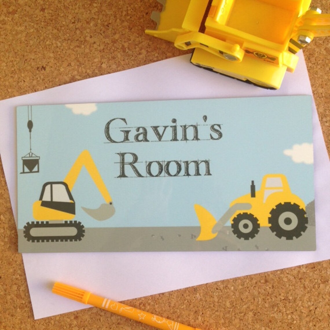 DOOR SIGN Bulldozer and Excavators Construction Boys Bedroom Wall Art ...