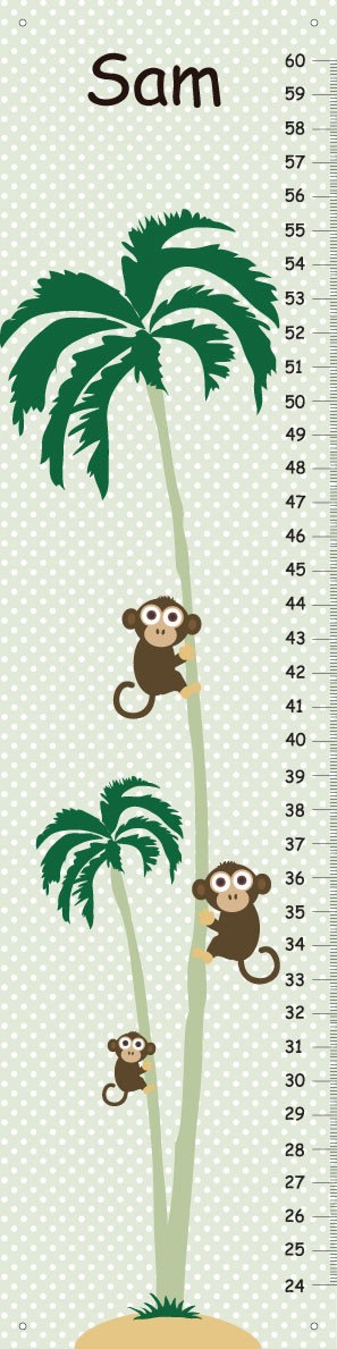 Monkey Canvas Growth Chart, Kids Height Chart With Polka Dots - Etsy