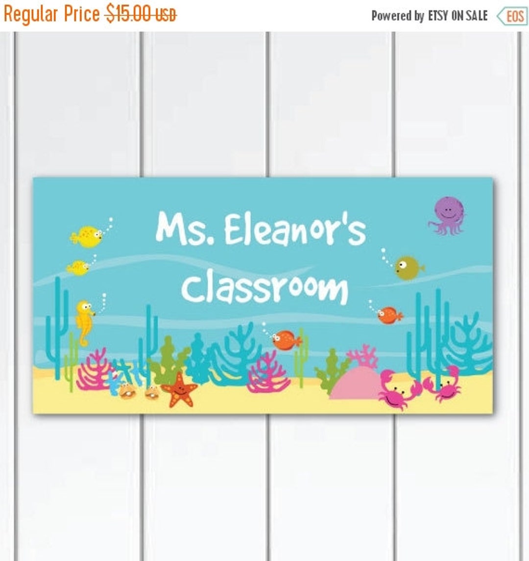 Personalized Teacher Name Classroom Door Sign - Sea Animals Ocean Theme ...