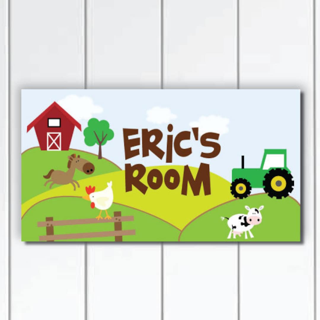 Personalized Boys Door Sign Farm Animal - Rooster Cow Horse and Tractor ...
