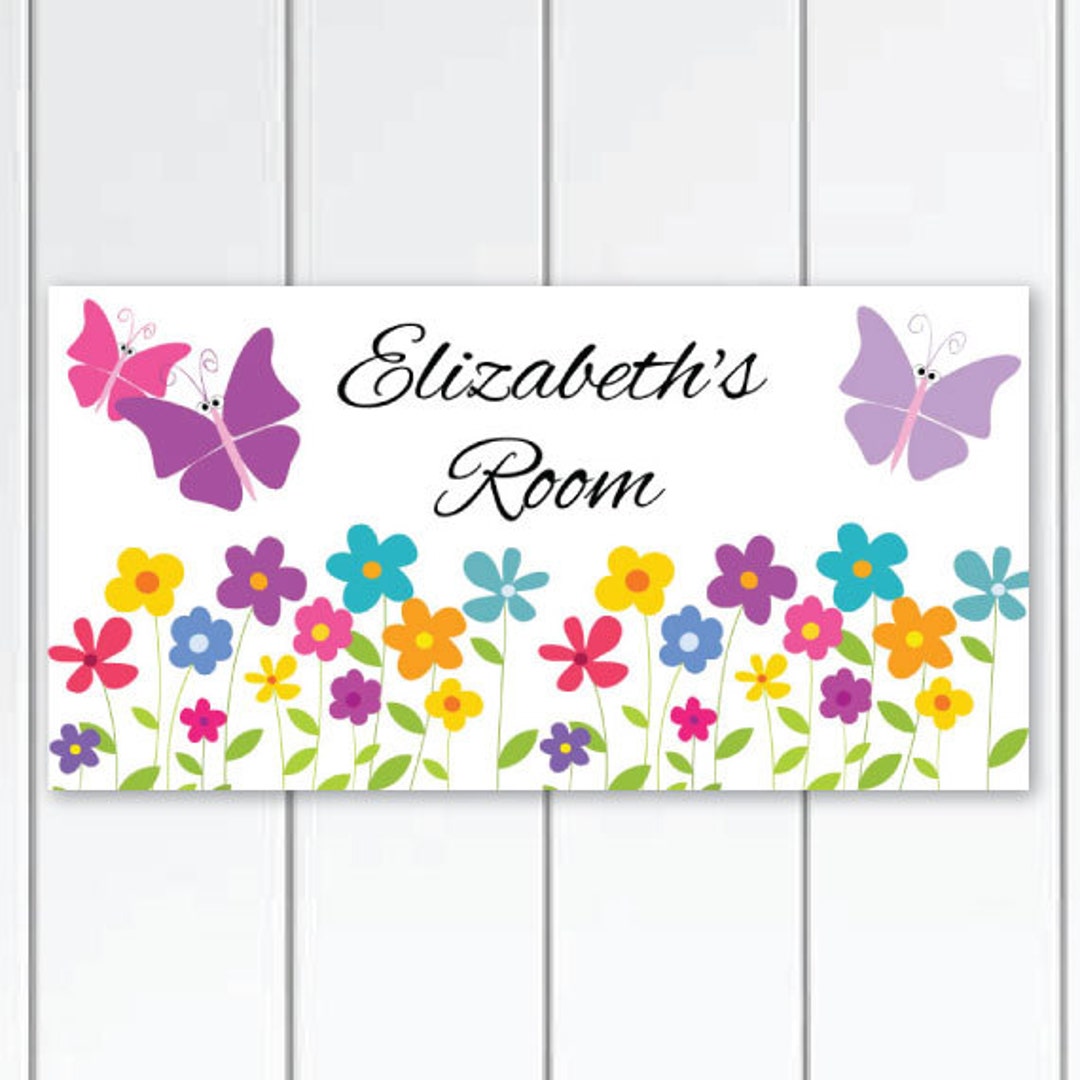 Girls Bedroom Door Sign Plaque Garden Party Colorful Butterflies and ...