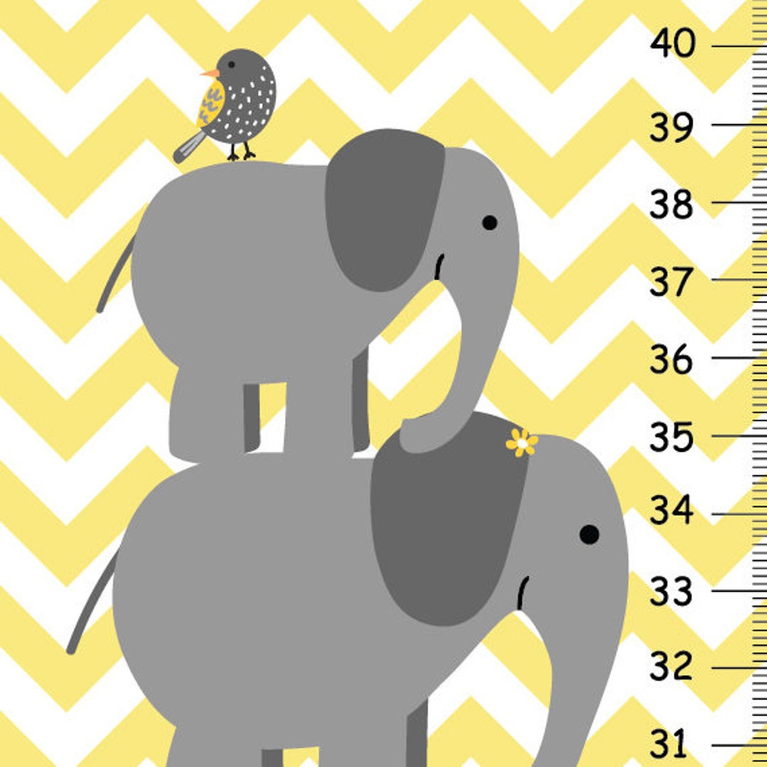 Personalized Elephant Growth Chart, Yellow and Gray Chevron, Elephant ...