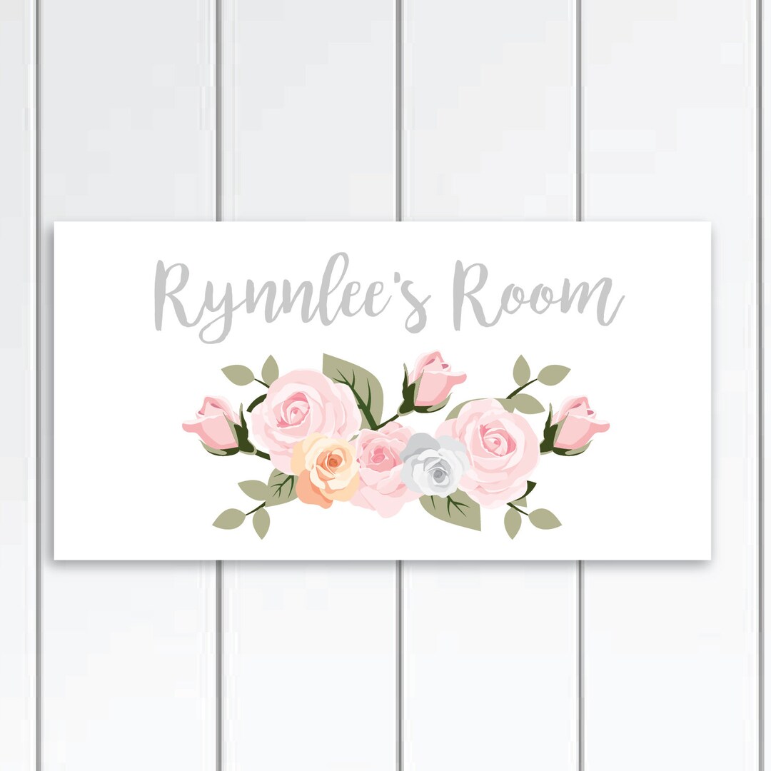 Pink and Grey Floral DOOR SIGN - Personalized Floral Door Sign - Floral ...