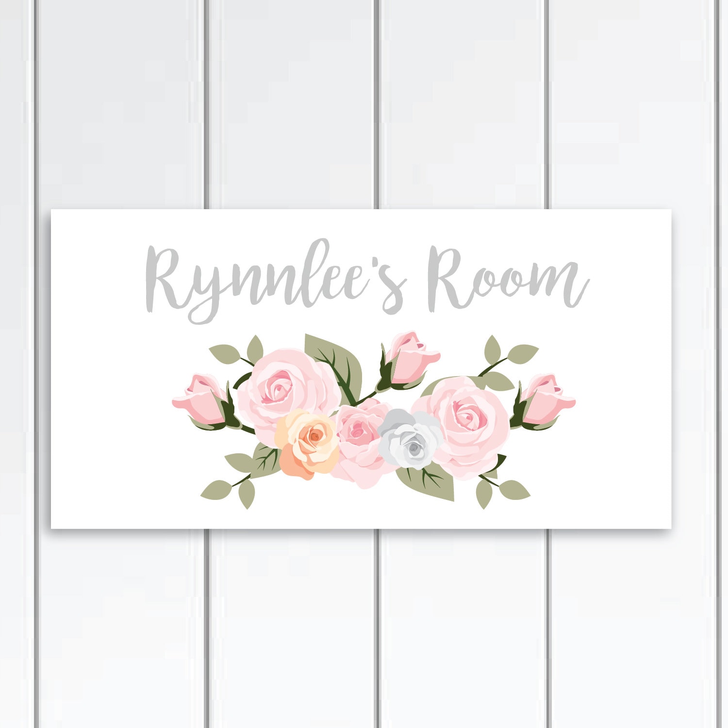 Pink and Grey Floral DOOR SIGN Personalized Floral Door Sign - Etsy