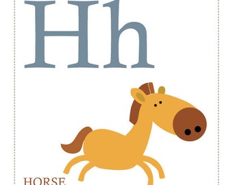 H is for Horse Animal ABC Alphabet Kid Art Print - Etsy