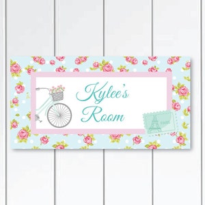 Paris Door Sign- Paris Bedroom Decor Eiffel Tower Vintage Roses Pattern ...