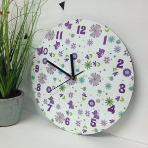 Butterfly Garden Party Purple WALL CLOCK for Girls Bedroom, Nursery ...