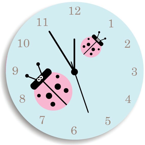 Girls Wall Clock, Children Room Decor Lady Bug Wooden WALL CLOCK for ...