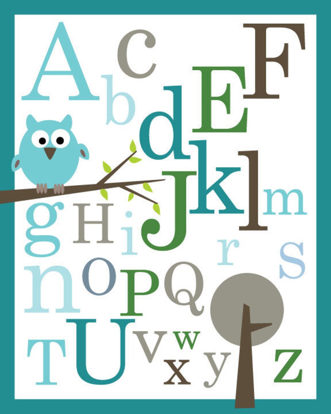 Set of 3 Nursery Art Prints- Owls (turquoise Blue) - Etsy