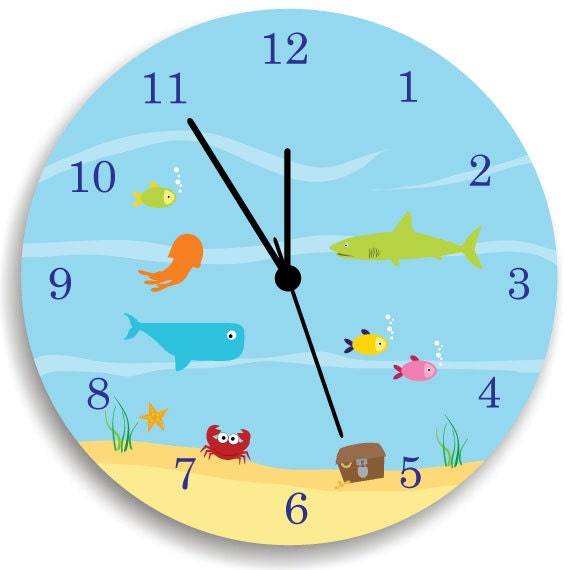 Kids Wall Clock, Children Room Decor Life Under the Sea WALL CLOCK for ...
