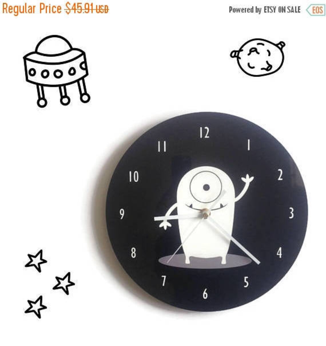 Monster WALL Clock black and White Nursery Wall Decor | Etsy