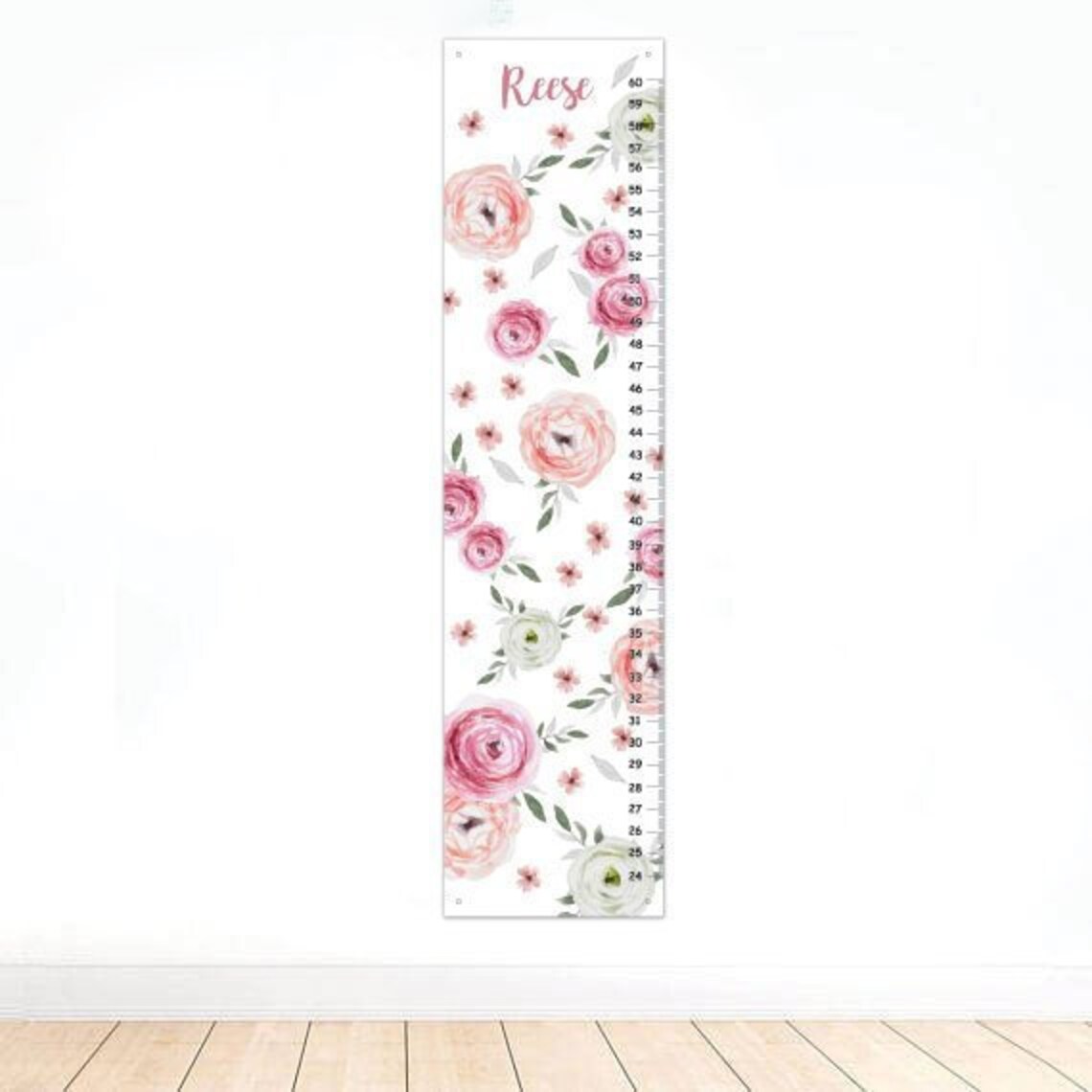 Personalized Girls Floral Growth Chart, Canvas Growth Chart, Blush Pink ...