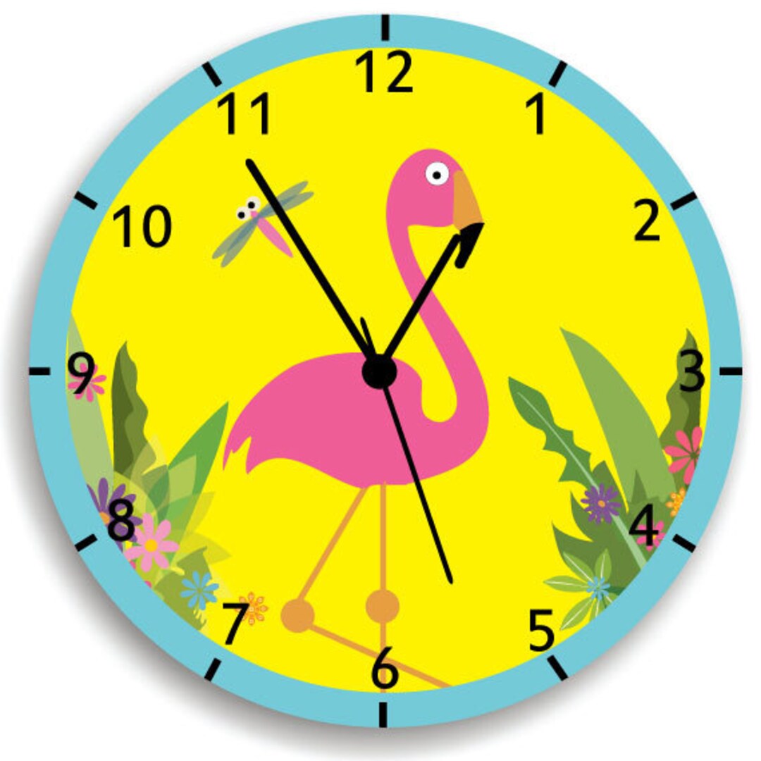 Pink Flamingo Wall Clock, Children Wall Clock With Pink Flamingo ...