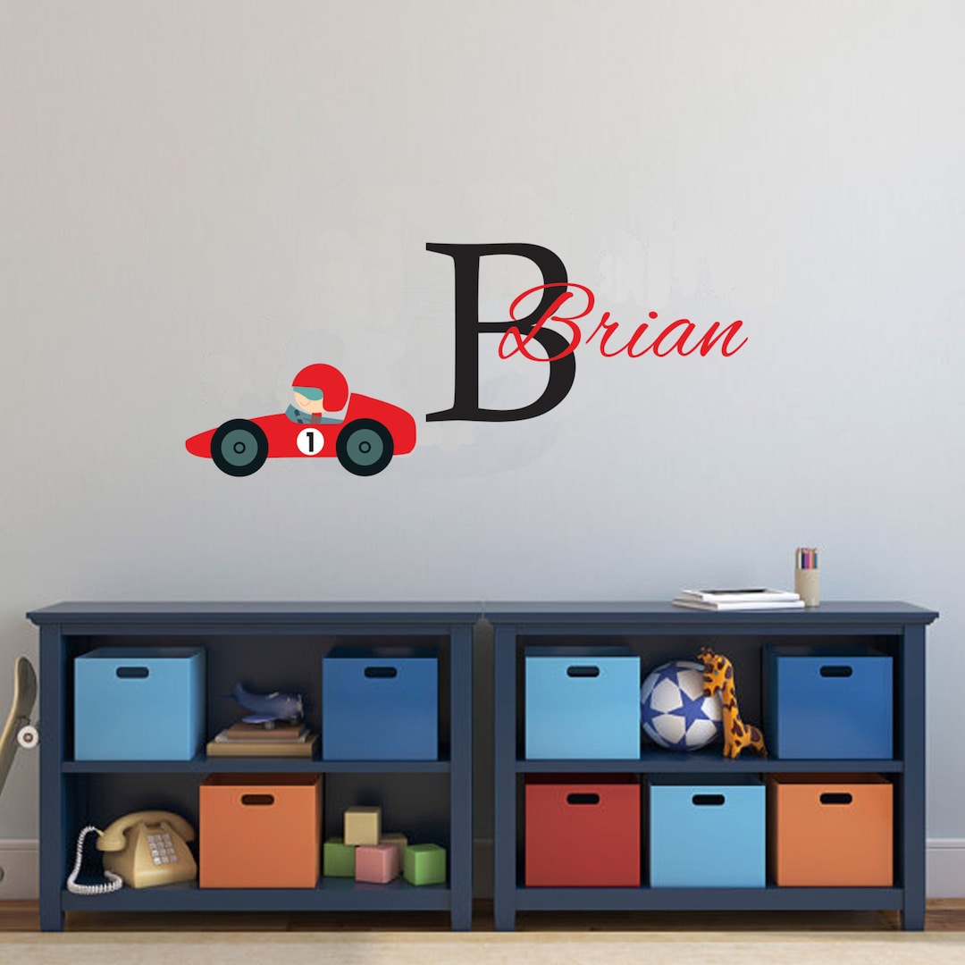 Personalized Race Car Decal for Boys, Monogram Removable Wall Sticker ...