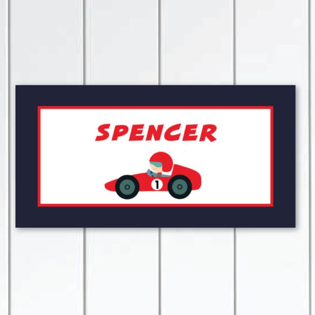 Red Race Car Personalized Boys DOOR SIGN Plaque, Racing Car Wall Art ...