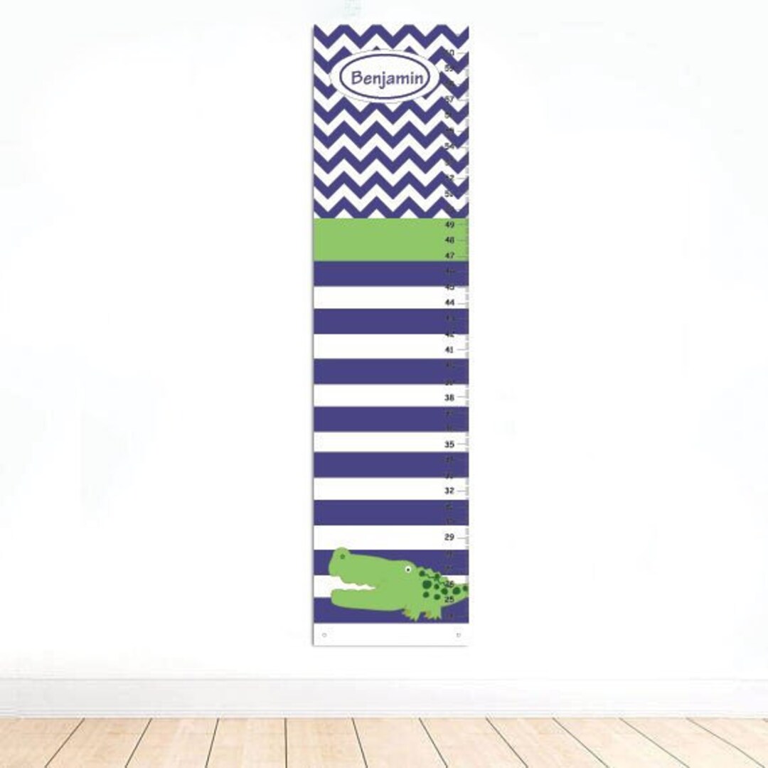 Chevron GROWTH CHART Blue and Green Alligator Boys Bedroom Baby Nursery ...