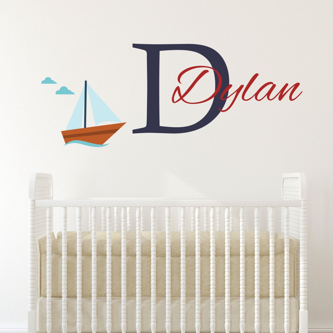 Personalized Sail Boat Monogram, Ship Wall Decal for Boys, Yacht Name ...