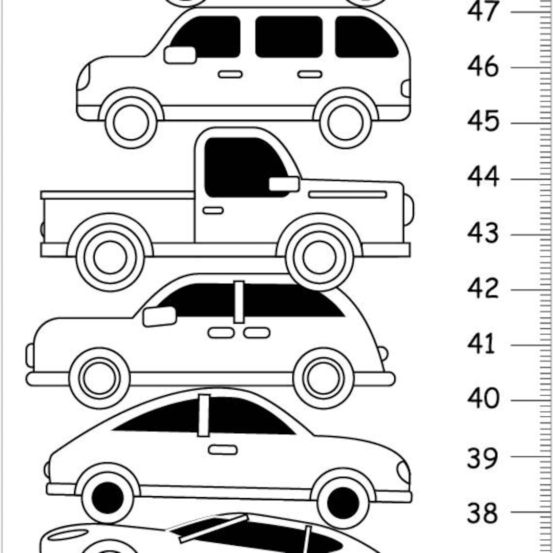 Personalized Cars Height Chart, Black and White Kids Wall Decor, Canvas ...