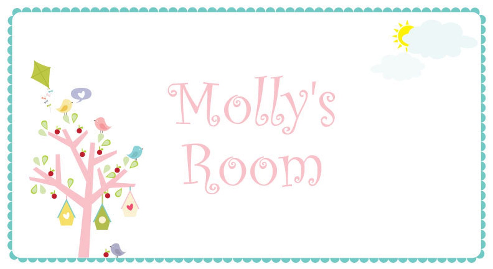 Personalized Kids Door Sign, Birds, Pretty Colorful Tree, Nursery Wall ...