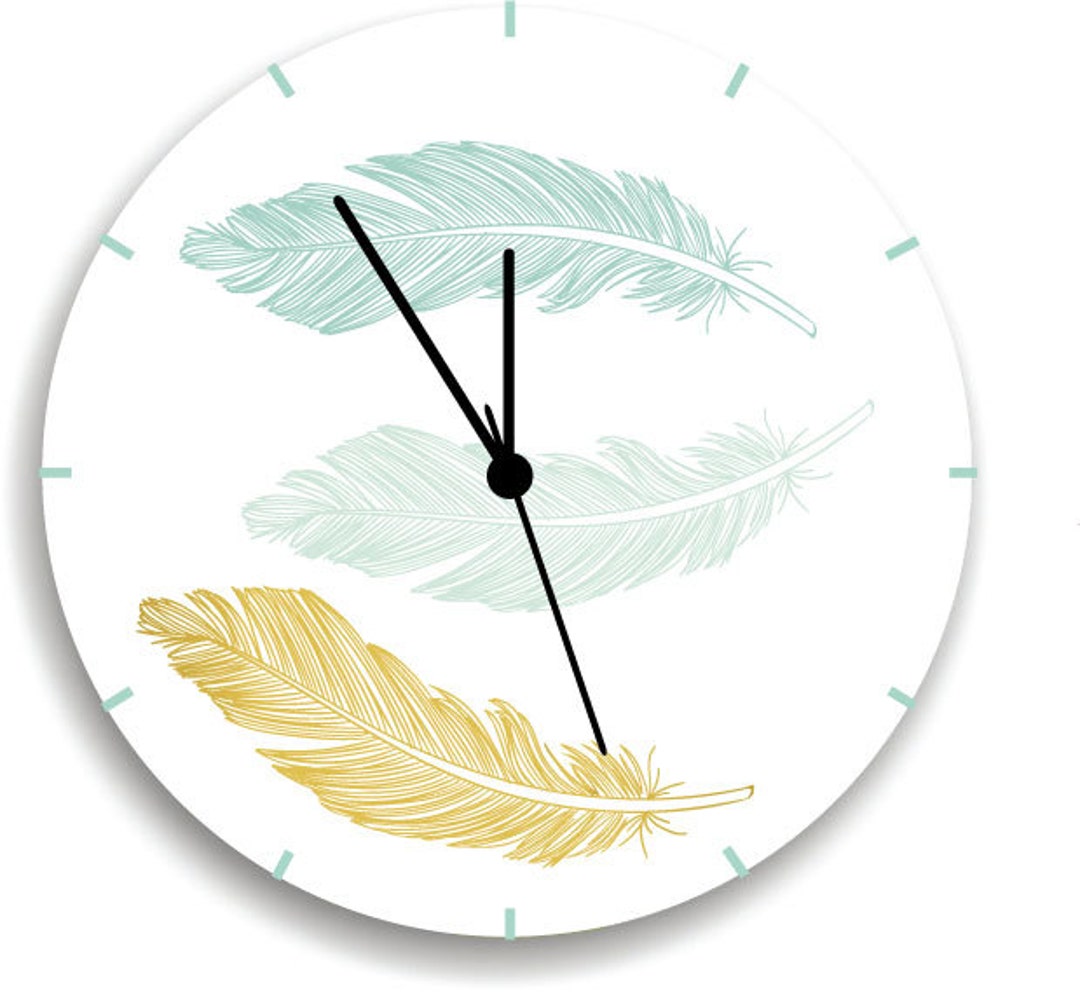 Feather Wall Clock- Mint and Gold- Wall Clocks-feather Clock Gold and ...