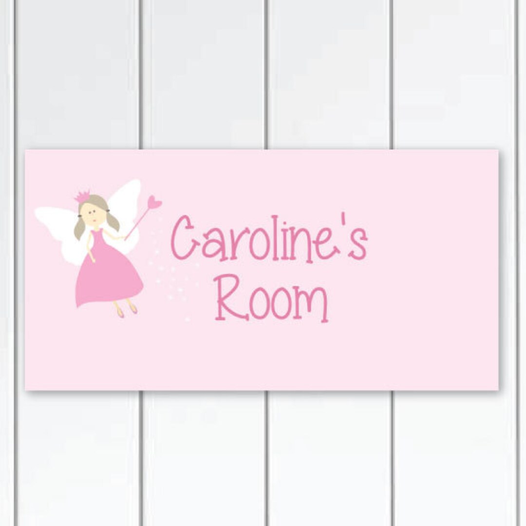Pink Fairy Girls Door Sign, Personalized Nursery Wall Art, Pink Wall ...