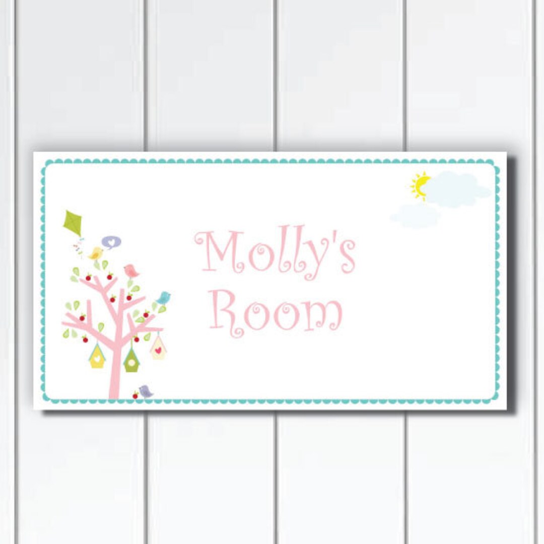 Personalized Kids Door Sign, Birds, Pretty Colorful Tree, Nursery Wall ...