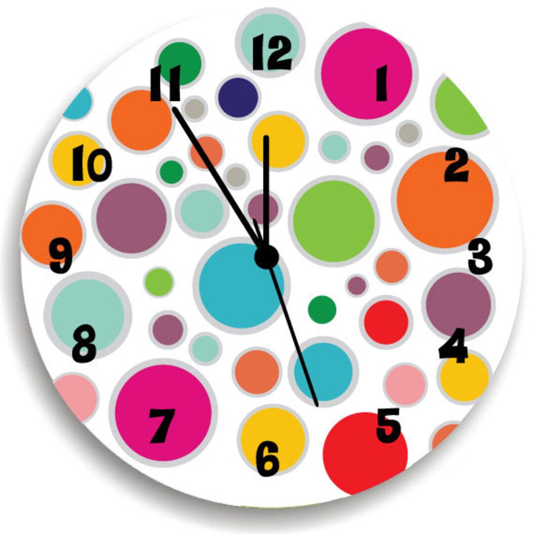 Rainbow Colorful Dots WALL CLOCK for Kids Bedroom Baby Nursery ...
