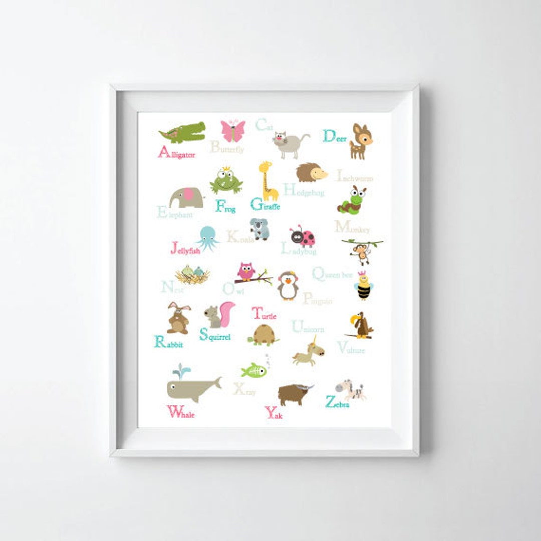 Alphabet Poster - ABC Poster Animals Nursery Wall Art for Kids ...