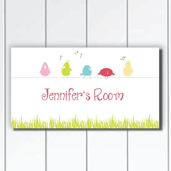 Personalized Cute Birdies Singing DOOR SIGN Girls Birds | Etsy