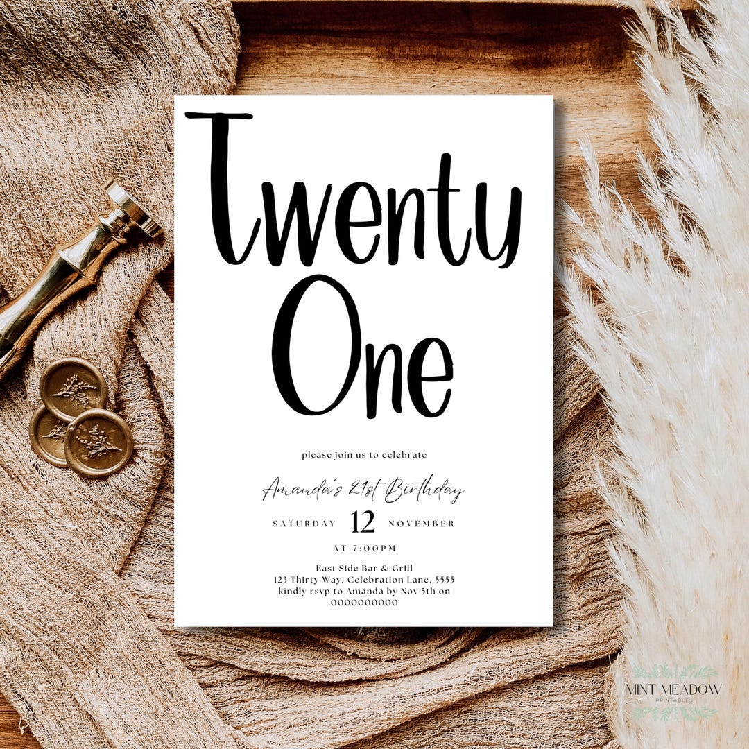 Minimal 21st Birthday Party Invitation Template Printable Simple Modern ...