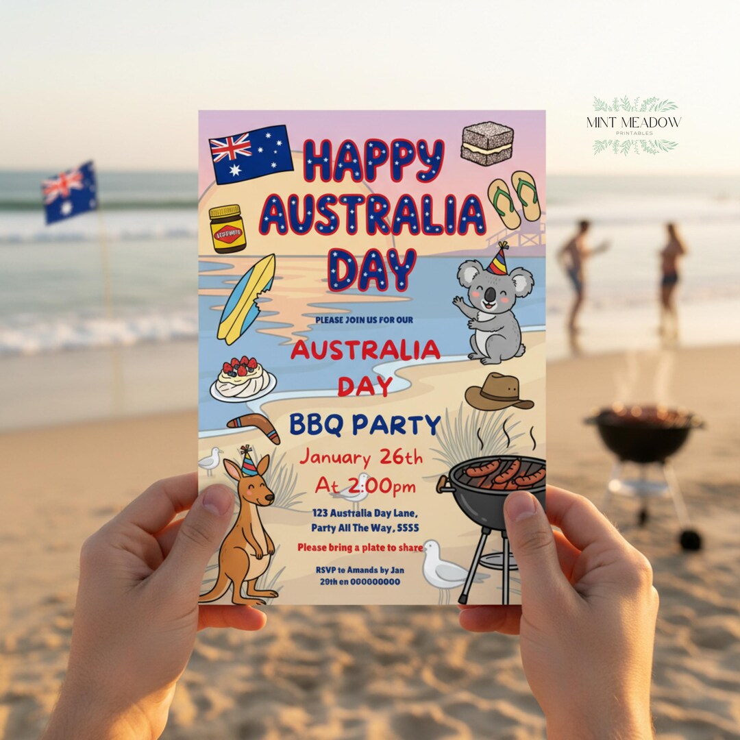 Australia Day Invite, Editable Aussie Day BBQ Party Invitation, Digital ...