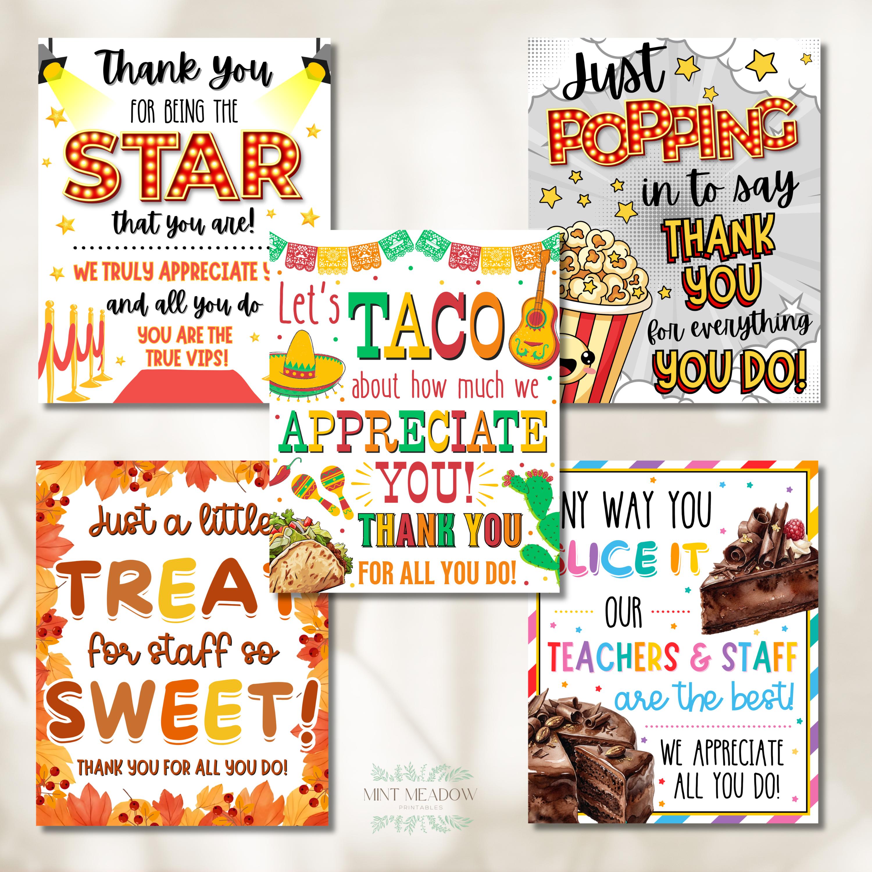 20 Teacher Appreciation Signs, Instant Print Staff Thank You Poster ...
