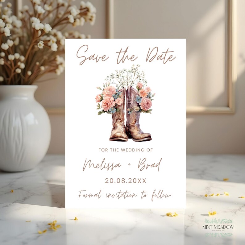 Save the Date Western Invitation Cowboy Boots Rustic Save the Date ...