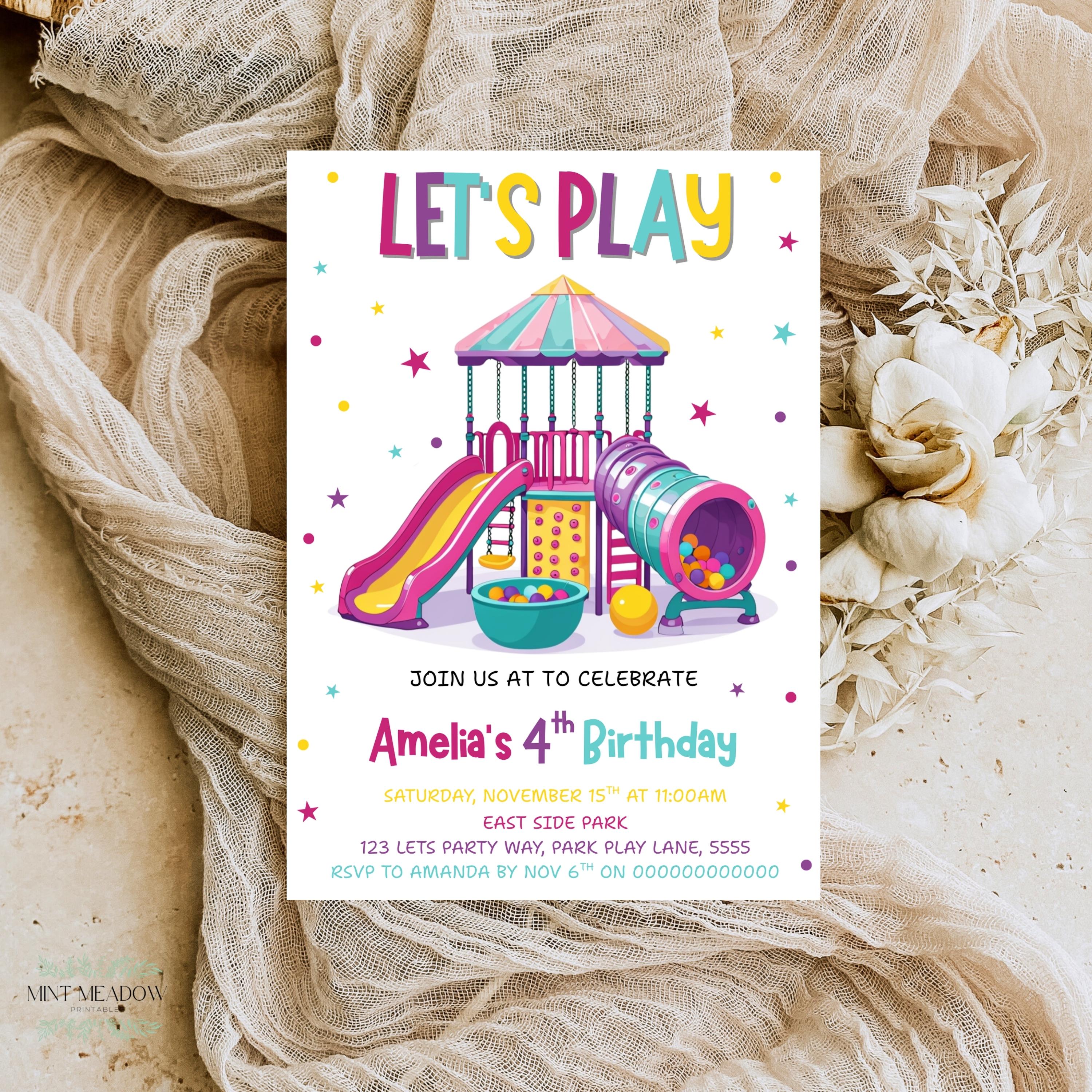 Playground Birthday Party Invitation Girl Let's Play Jungle Gym Party ...