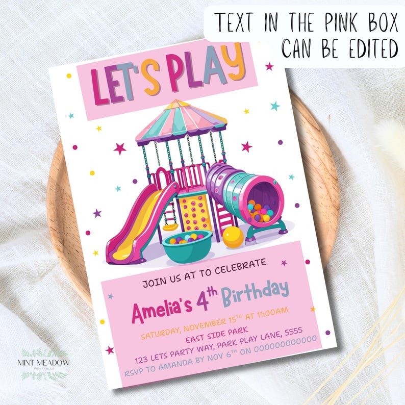 Playground Birthday Party Invitation Girl Let's Play Jungle Gym Party ...